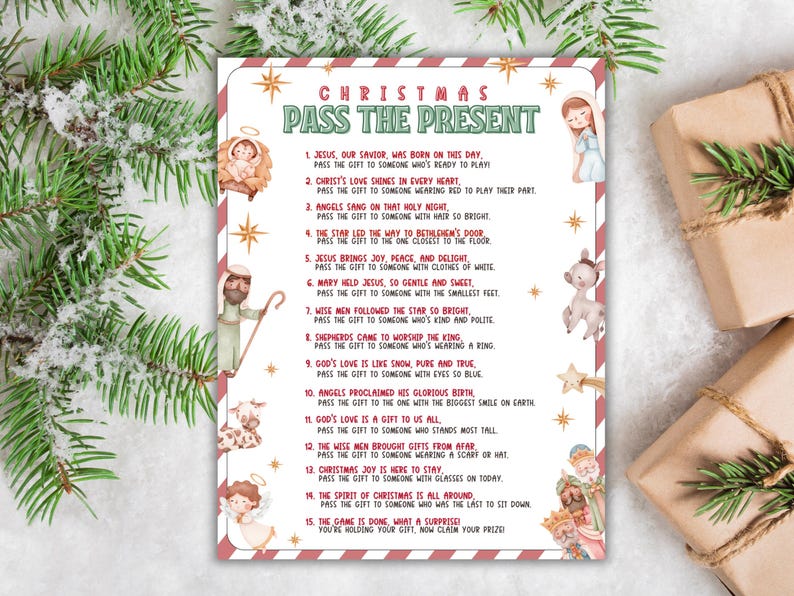 Nativity Christmas Pass the Present Game, White Elephant Gift ...