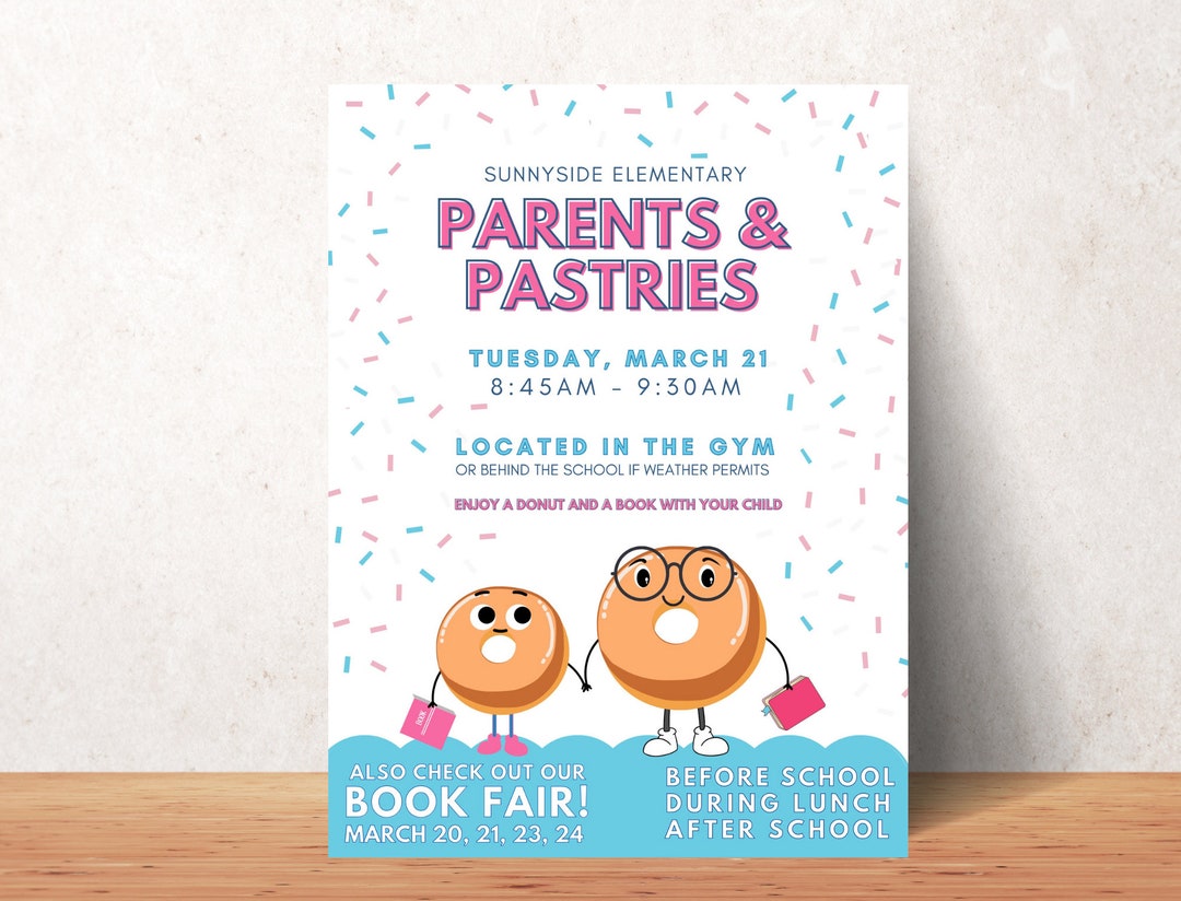 Digital Canva Template | Parents and Pastries Flyer | Donut Party Flyer ...