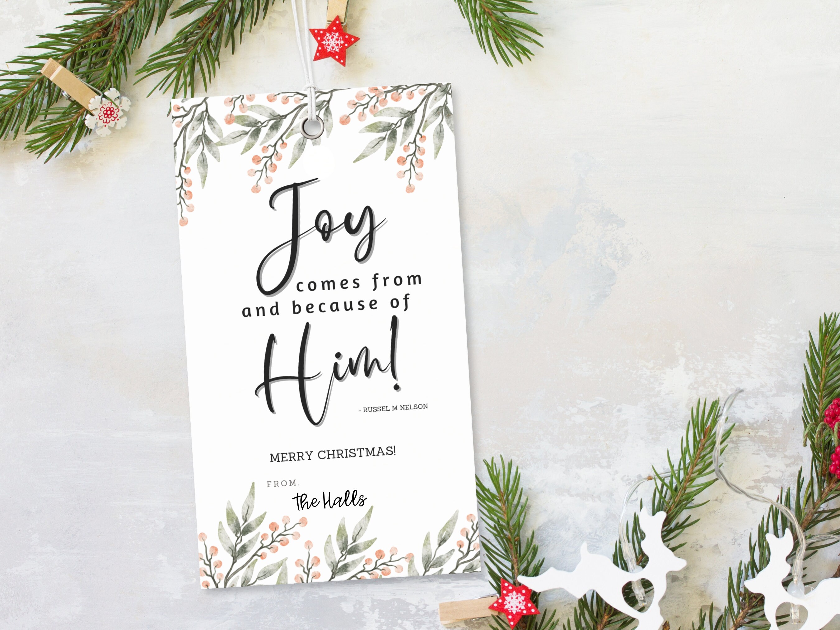 Christ Joy Christmas Tag Joy Comes From Him Editable Gift Tag LDS ...