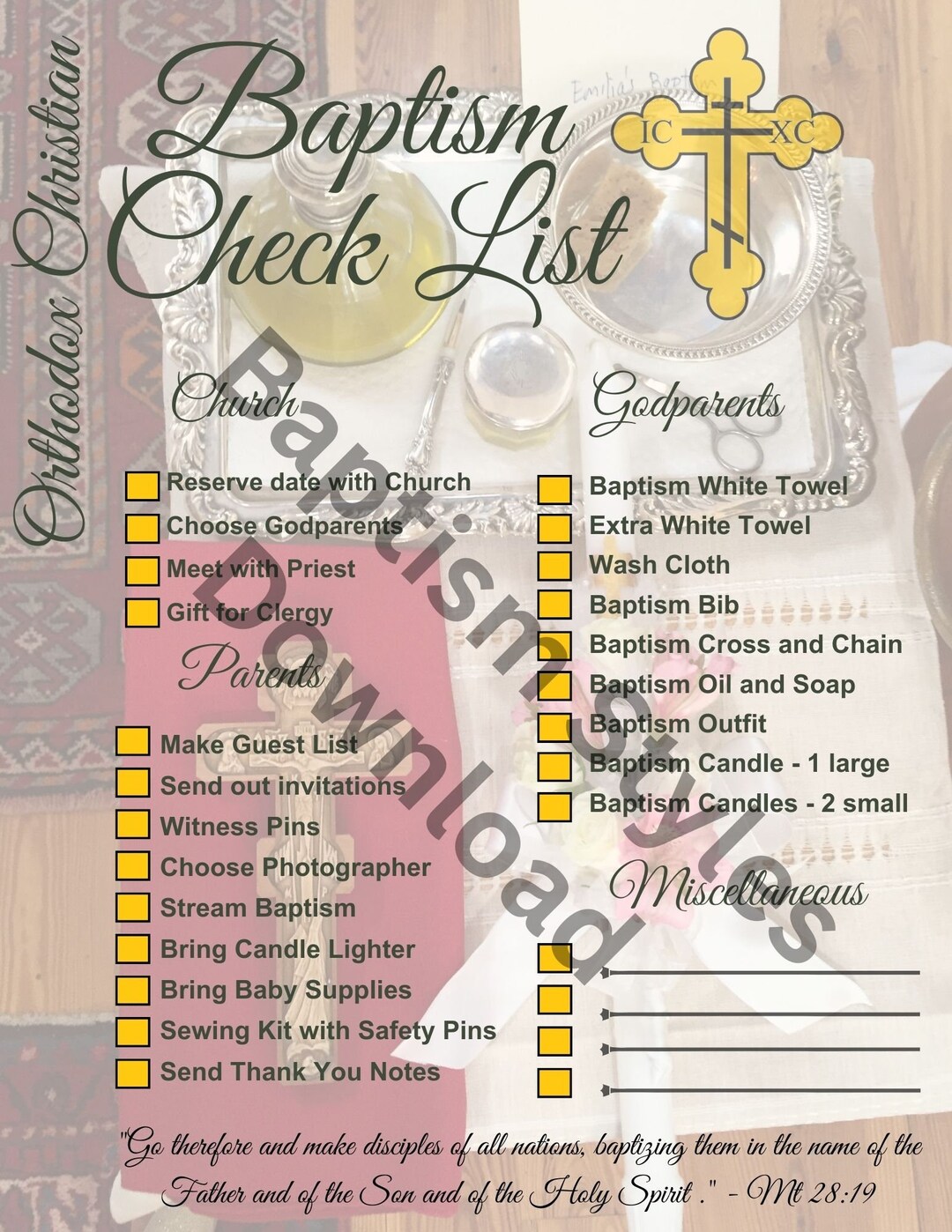 Baptism Checklist, Orthodox Christian Baptism Planner, Baptism ...