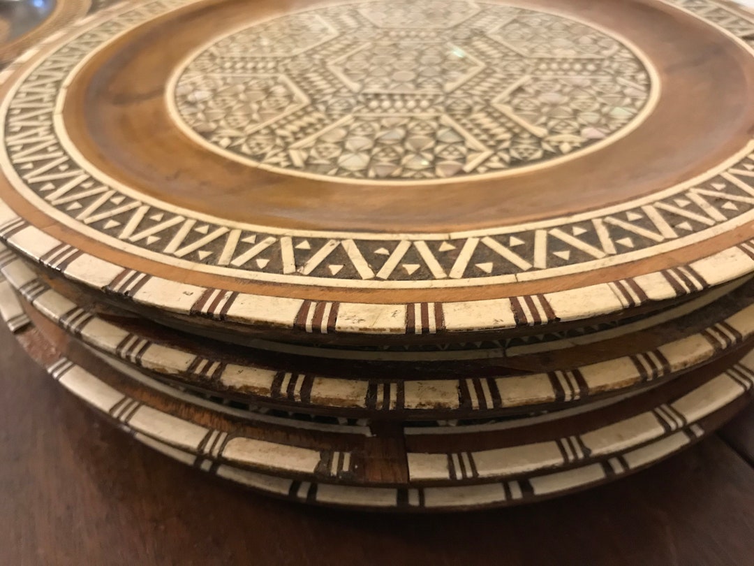 Vintage Middle Eastern Islamic Art Inspired Geometric Wooden Plates ...