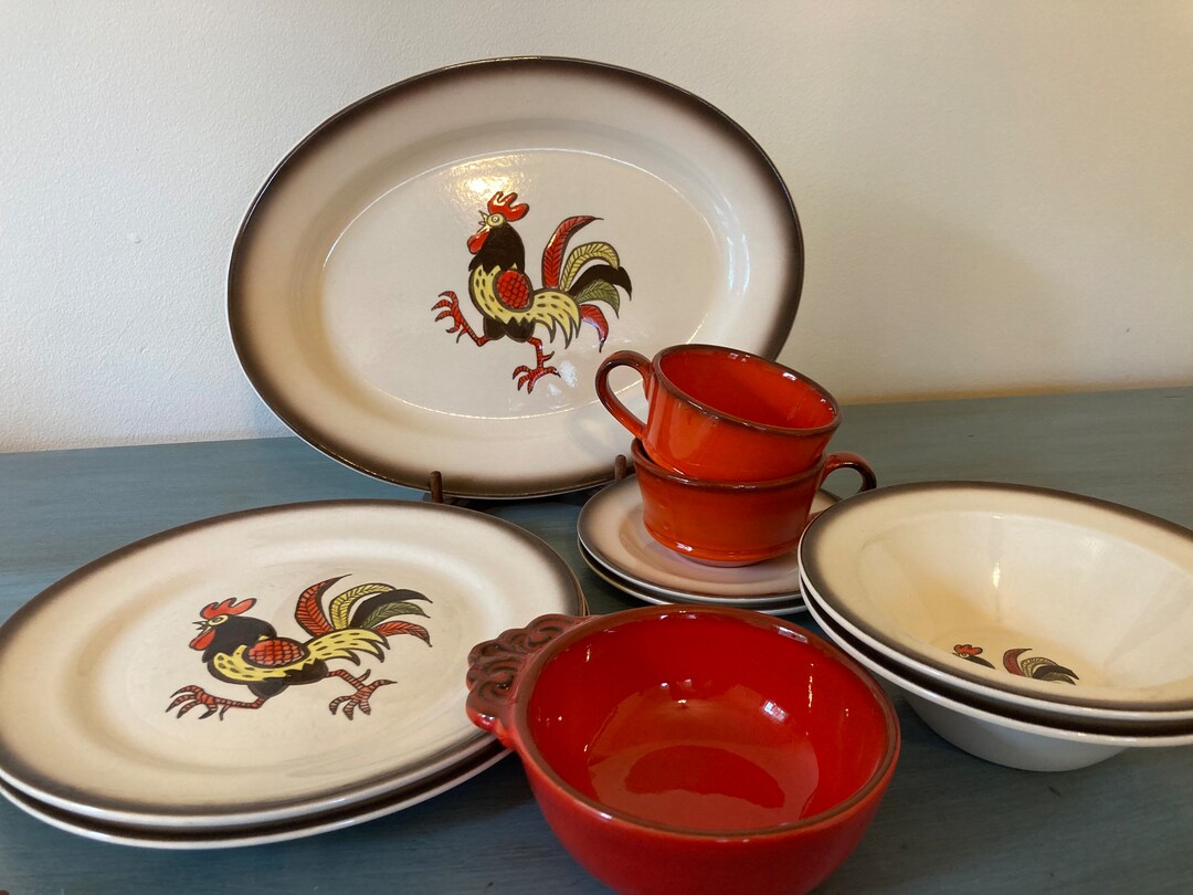 Metlox Poppytrail Red Rooster Platter - Etsy