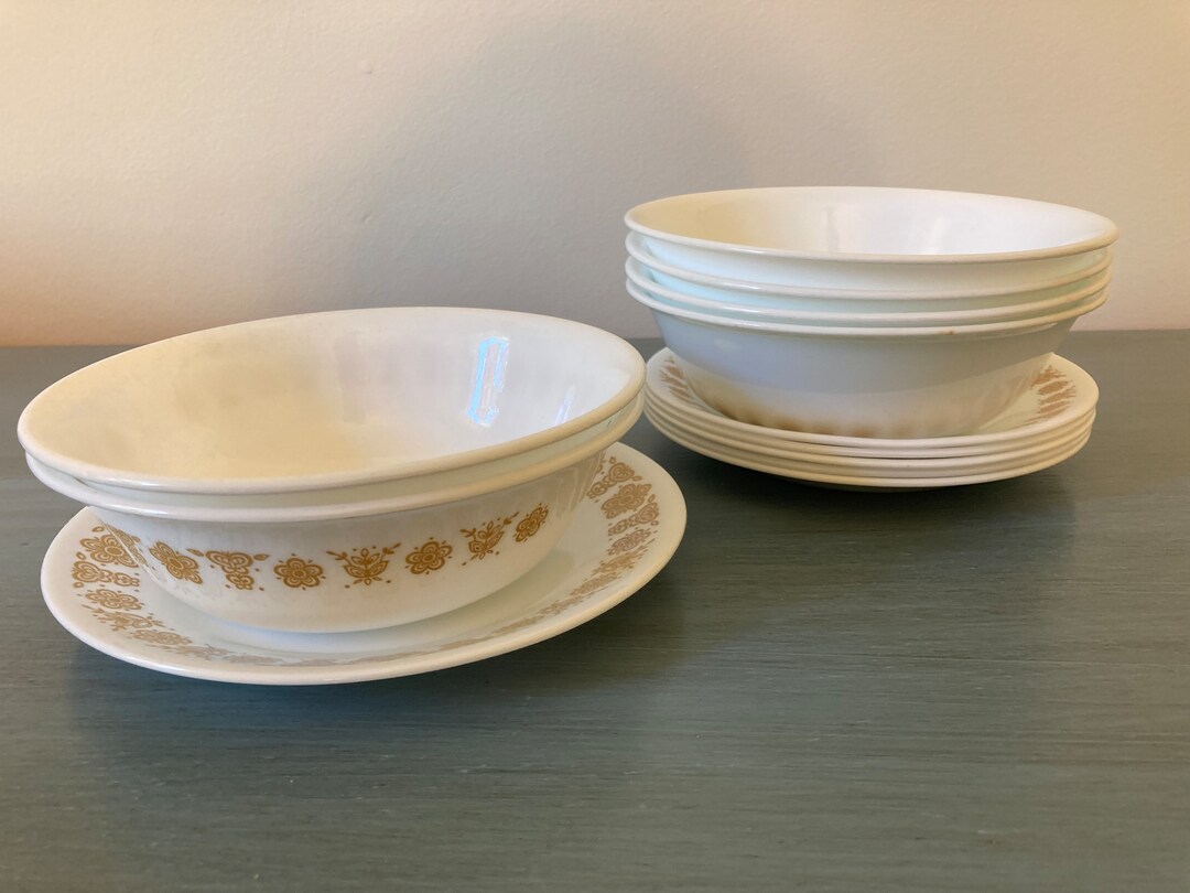 Corelle Pyrex Butterfly Gold Bread Plate, Saucers, and White Bowls - Etsy