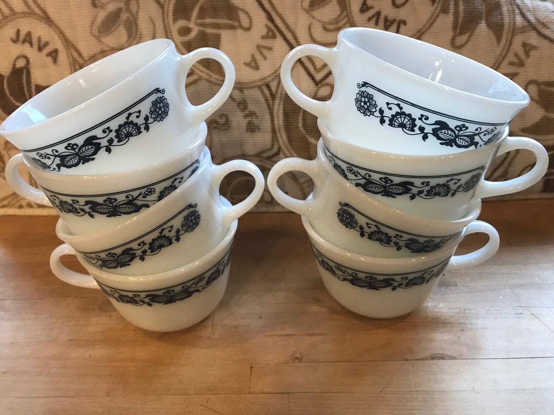 Vintage Pyrex Corning Old Town Blue Coffee Mugs Tea Cups Eight ...