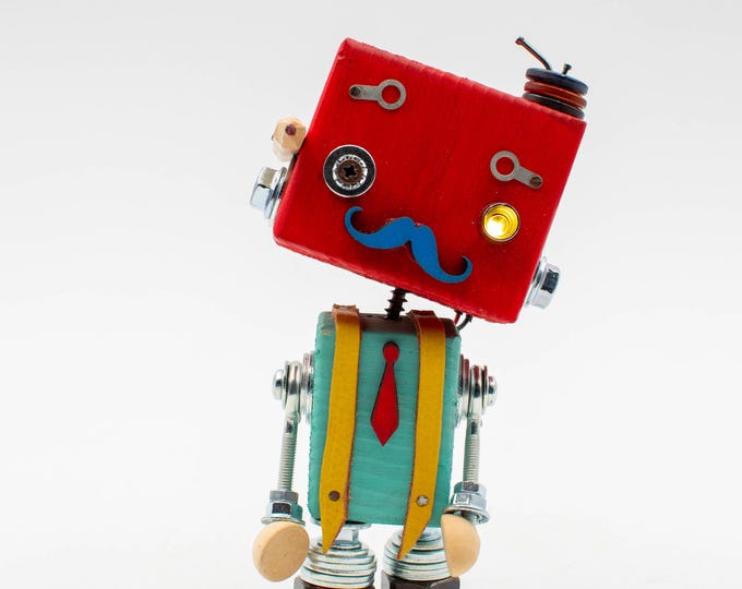 Robot Courtesy Light Robot Style Wooden Lamp Model Rust With Handmade Blackboard Etsy