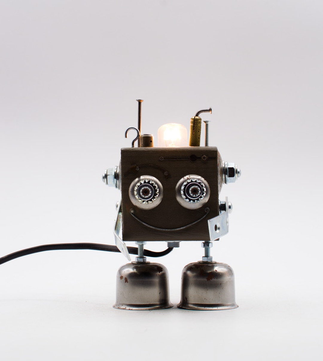 Robot Table Lamp, Bedside Lamp, Handmade With Recycled Materials - Etsy
