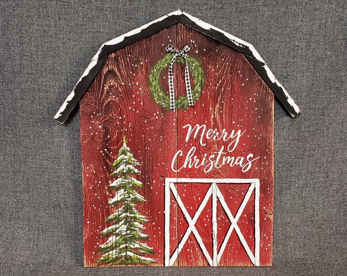 Christmas Barn Sign, Christmas Painting on Pallet Wood, Farmhouse Merry ...