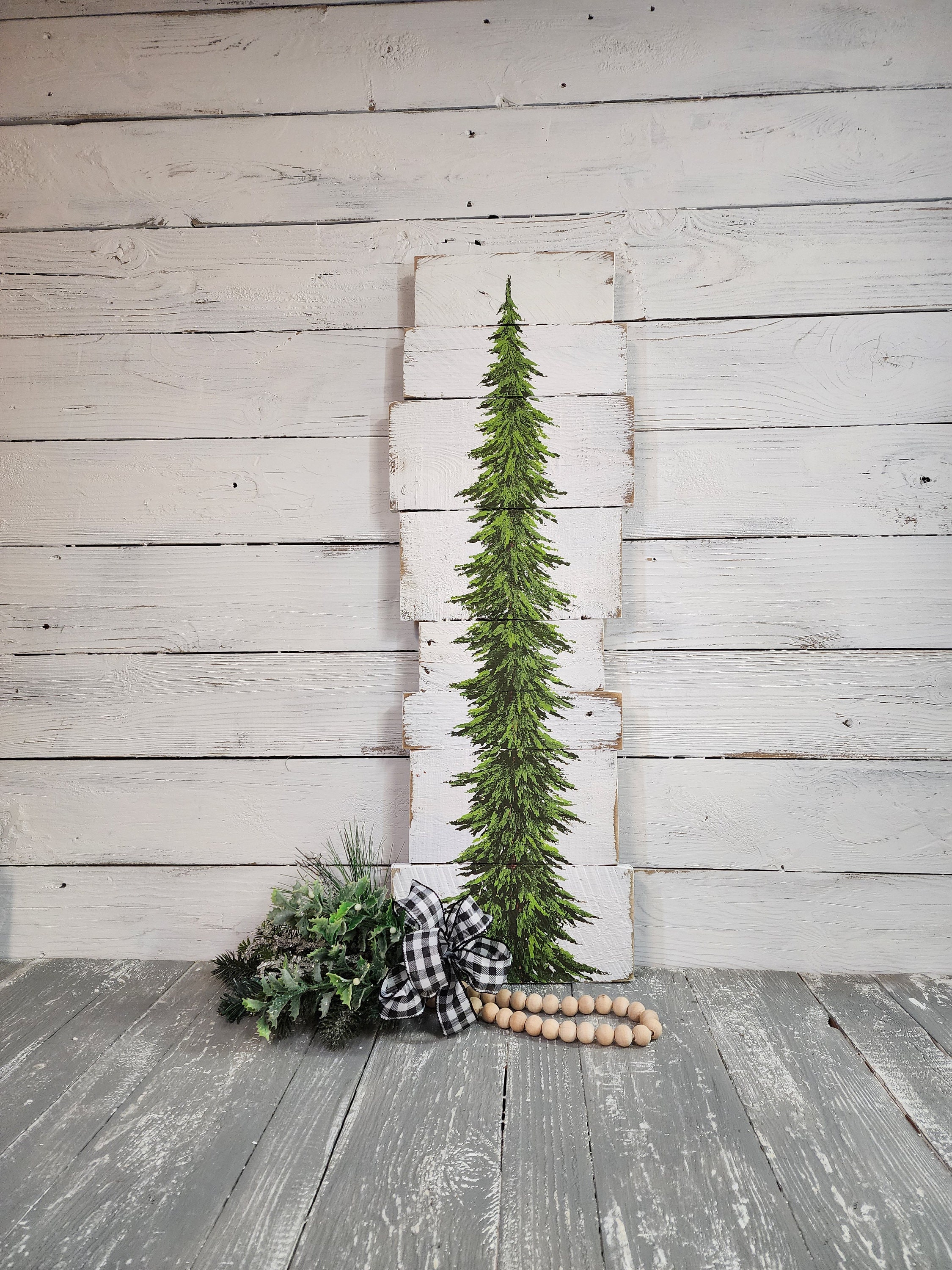 Pine Tree, Christmas Tree, White Washed Reclaimed Wood Pallet Art ...