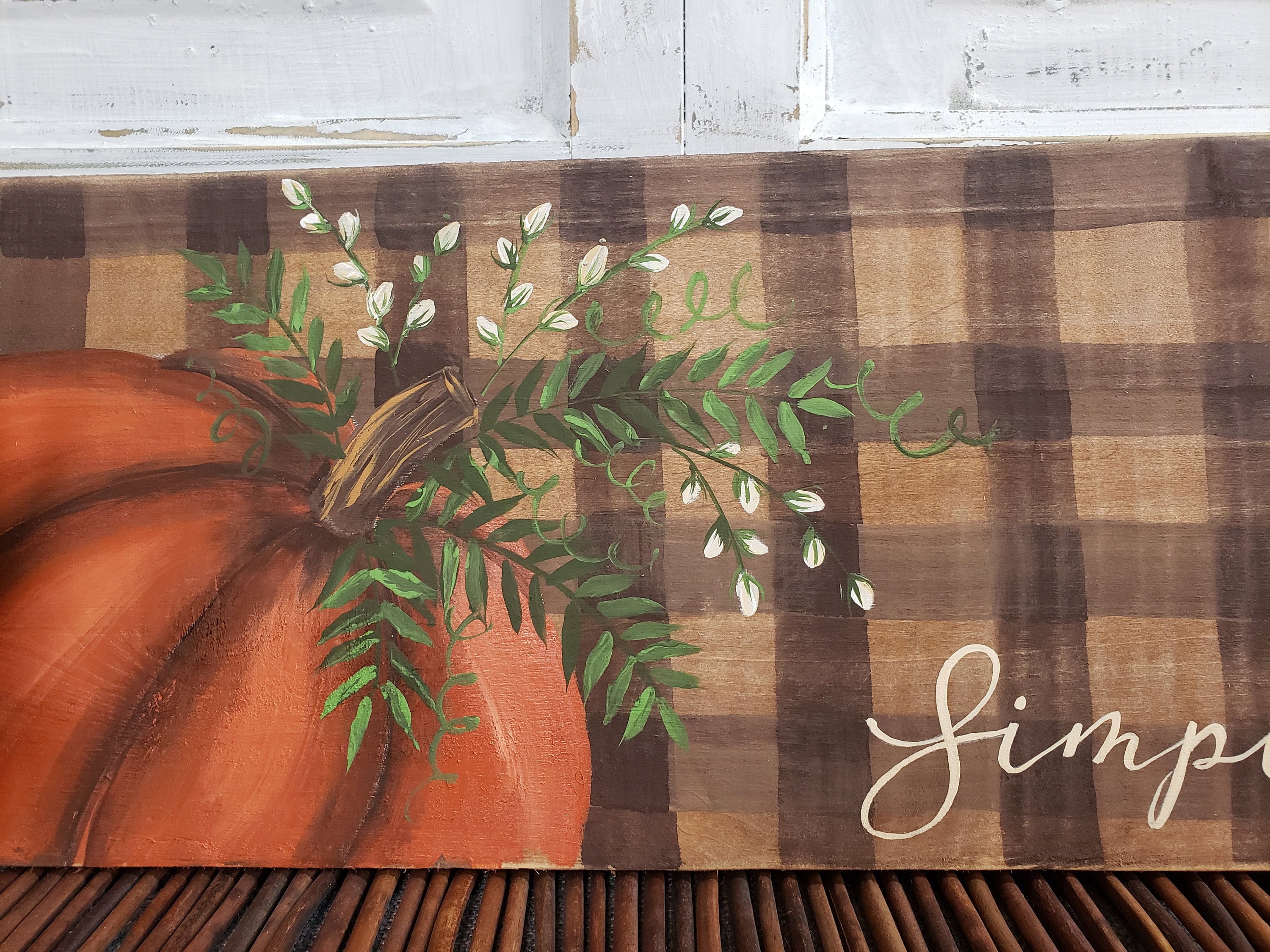 Fall decor Pumpkin sign buffalo plaid hand painted sign | Etsy