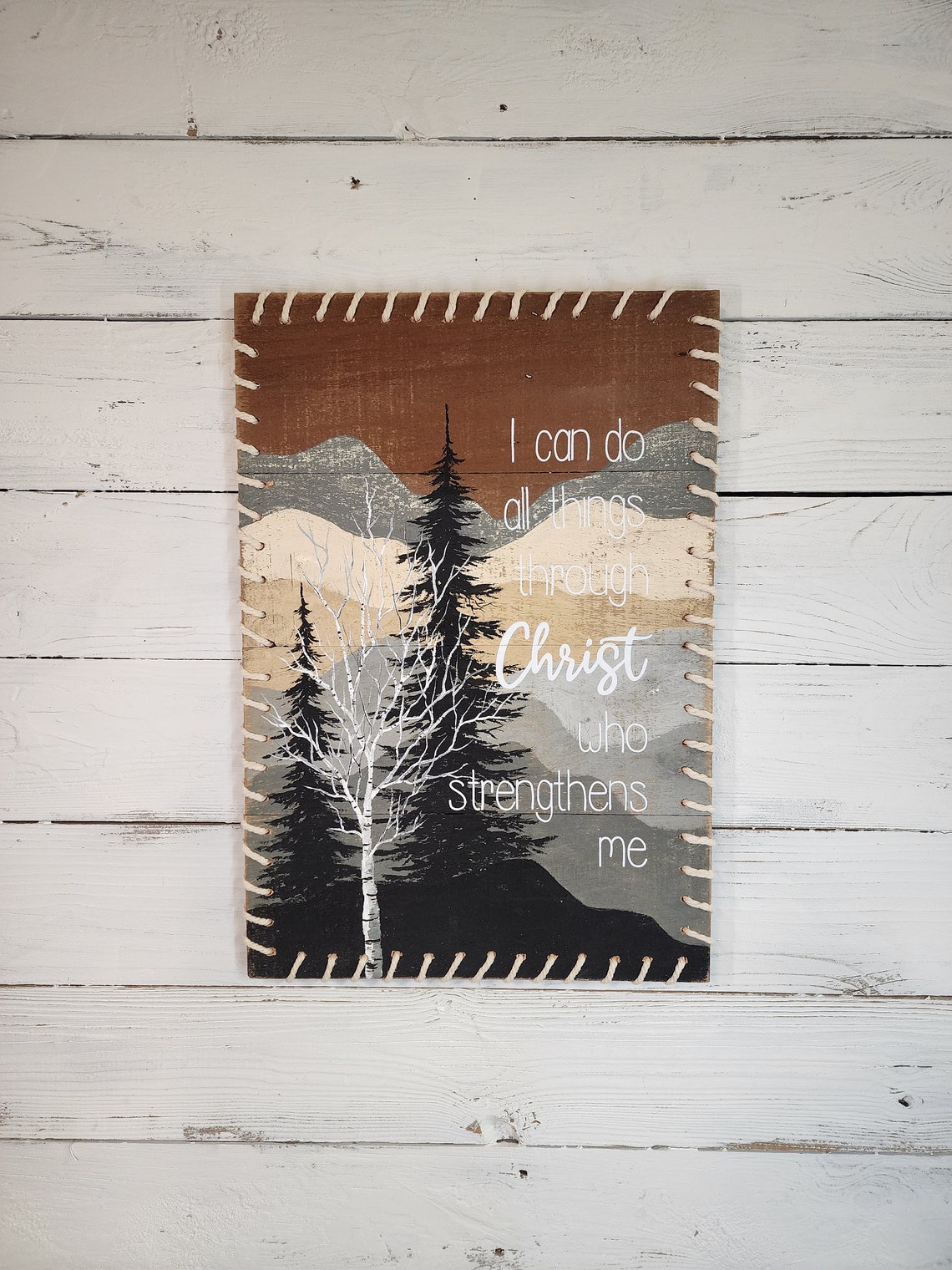 Mountain Adventure Painting, Hand Painted White Birch and Pine Trees, I ...