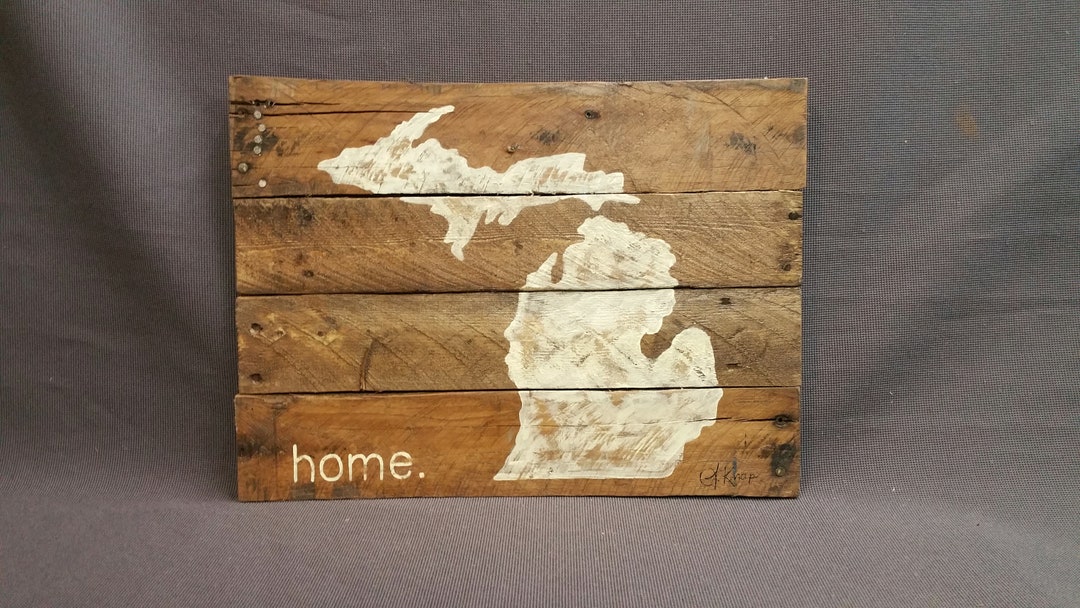 State of Michigan, Pure Michigan Painting, Reclaimed Wood Pallet Wall ...