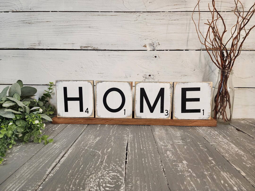 Large Wood Scrabble Tile Decor, Rustic Farmhouse Scrabble Letters and ...