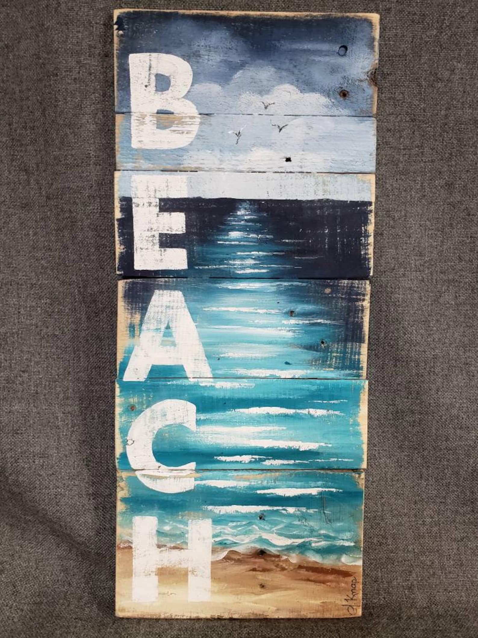 Pallet Art Beach, Pallet Beach Wall Art, Nautical Decor, Hand Painted ...