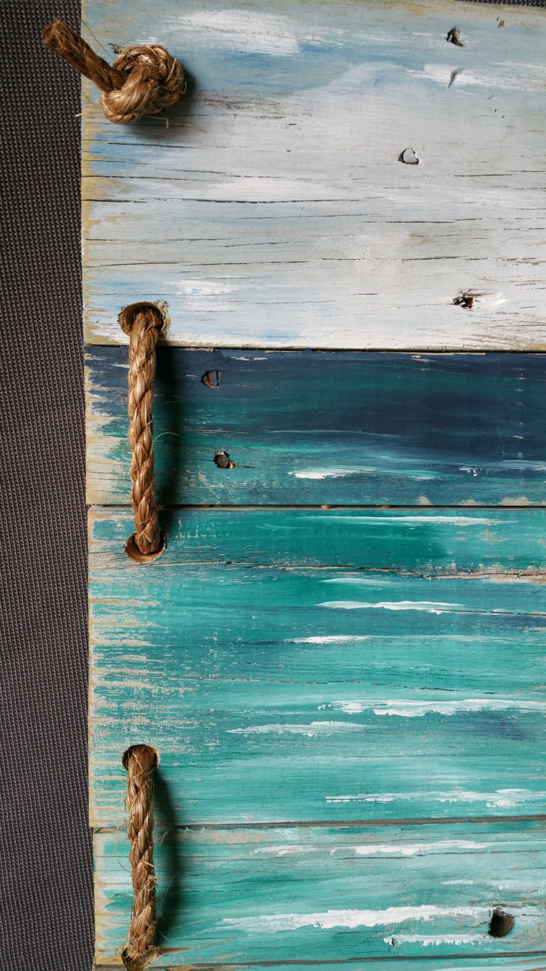 Beach Pallet Wall Art, Handmade Hand Painted Seascape With Rope Accent ...