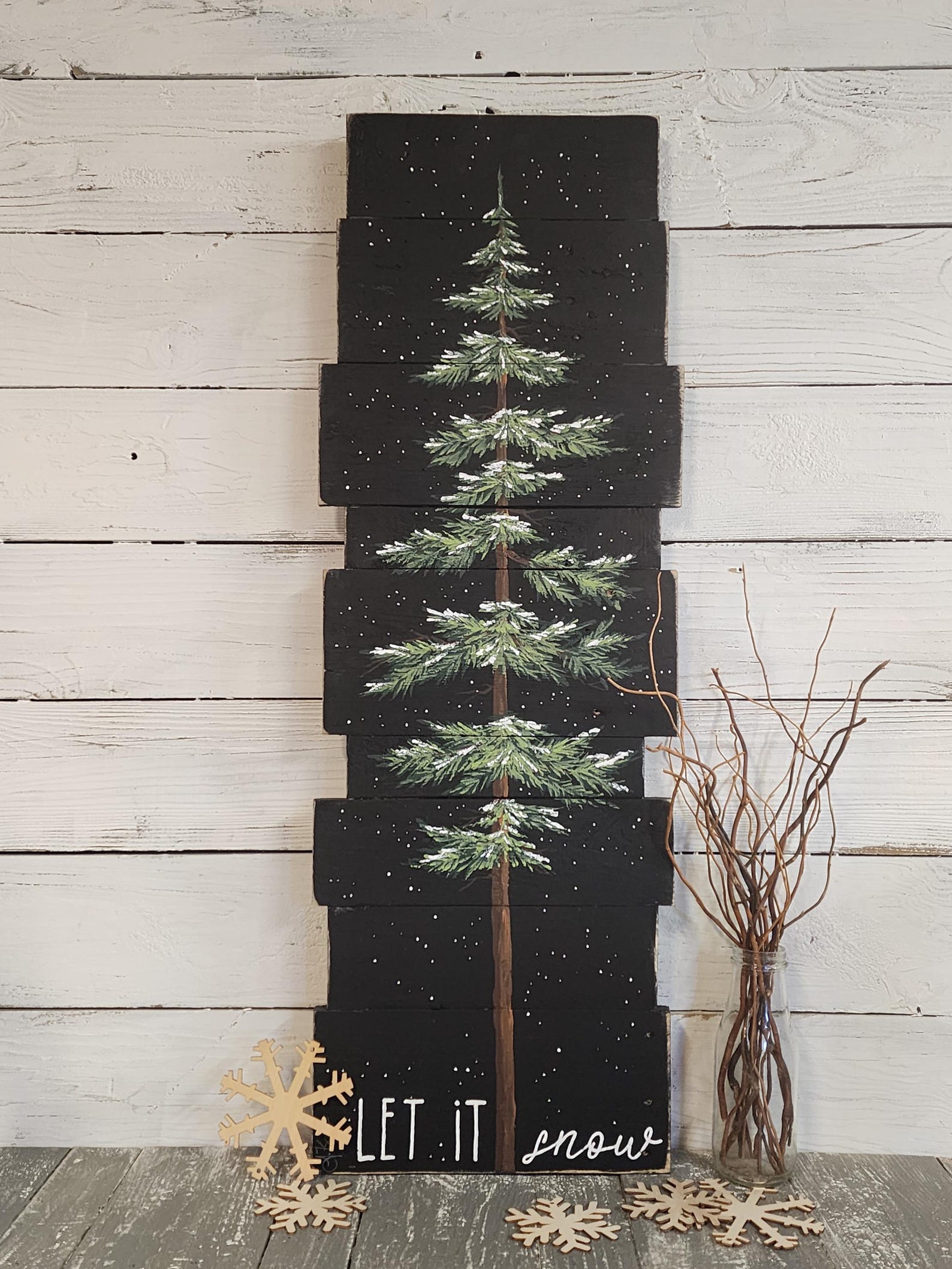Let It Snow Tall Welcome Sign With Black Accent Handmade Recyecled ...