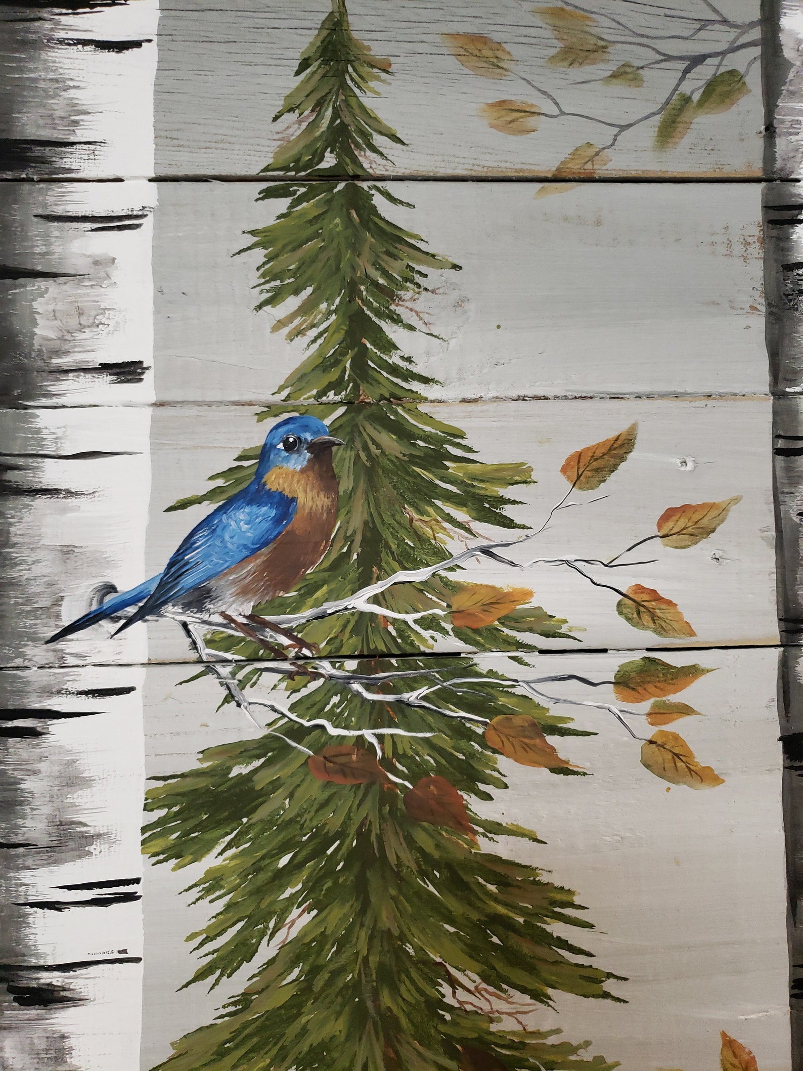 Large Wall Decor Living Room, 4 Seasons Paintings, Pallet White Birch ...