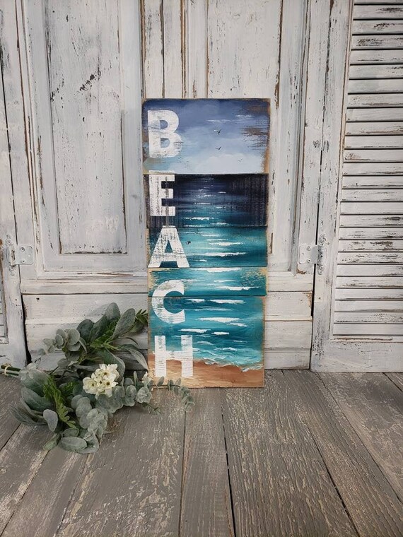 Pallet Art Beach Pallet Beach Wall Art Nautical Decor Hand Painted Sign Seascape BEACH Cottage Wall Art Distressed Shabby Chic Etsy Australia