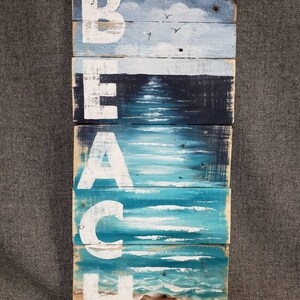 Beach Word Sign, Handmade, Hand Painted Sign Seascape With BEACH ...