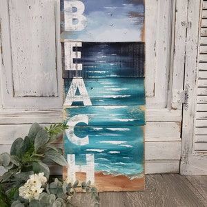 Beach Word Sign, Handmade, Hand Painted Sign Seascape With BEACH ...