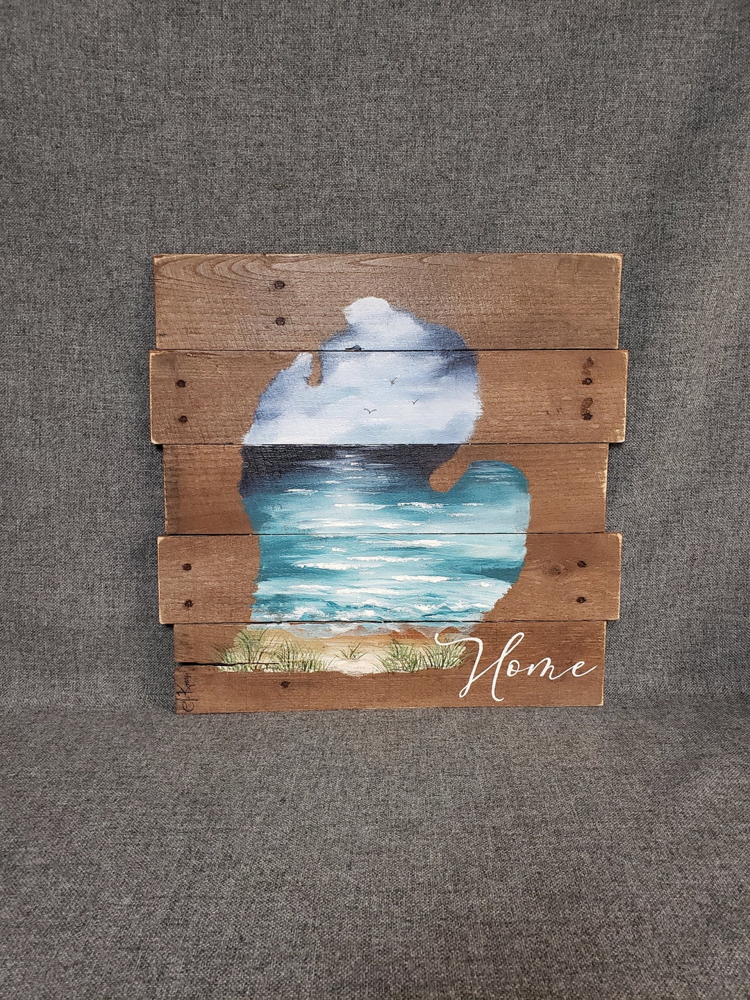 Michigan Beach Painting: Hand-painted Pallet Wood State Art - Etsy