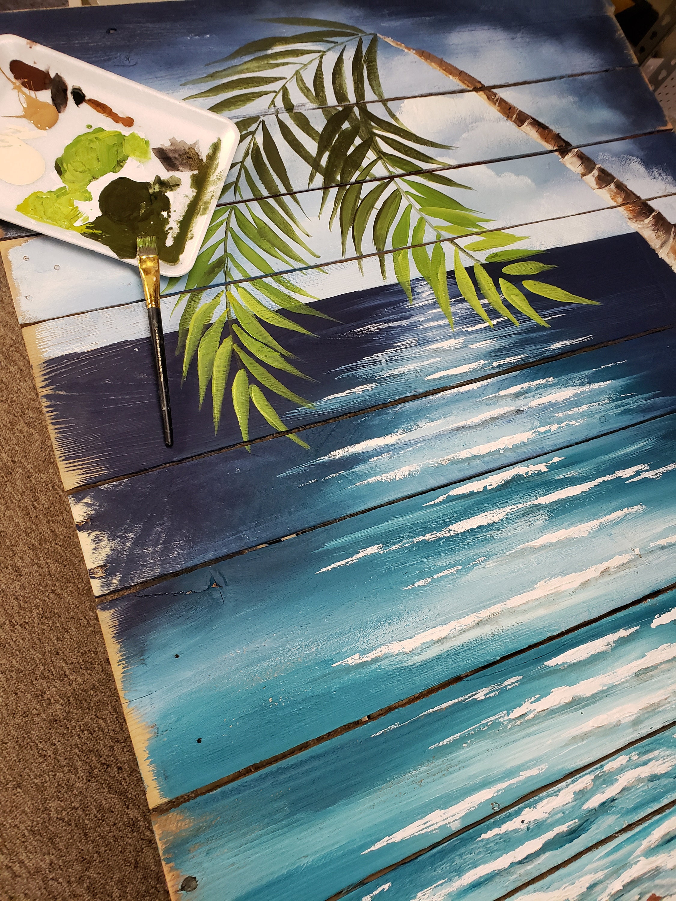 Beach Painting Pallet Art Hand Painted Palmtree Nautical - Etsy