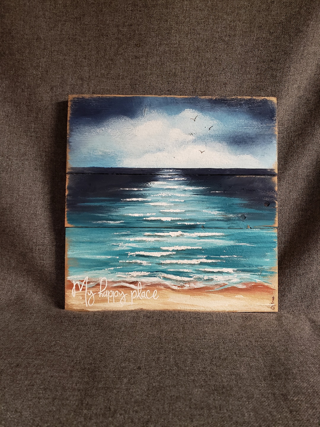 Pallet Beach, Hand Painted Seascape, Pallet Wall Art, My Happy Place ...