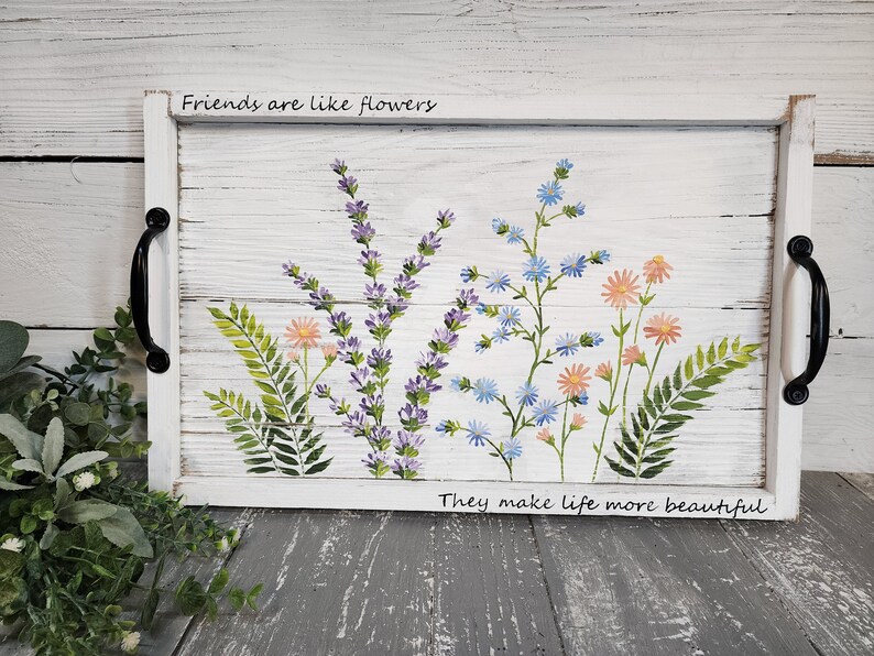 Decorative Wildflower Summer Tray Farmhouse White Decor Barn - Etsy