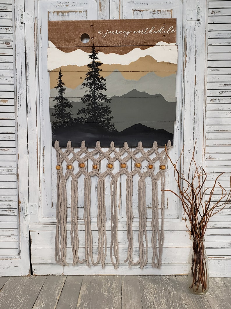 Mountain Pallet Wall Art Farmhouse BOHO Decor Macrame Wall - Etsy