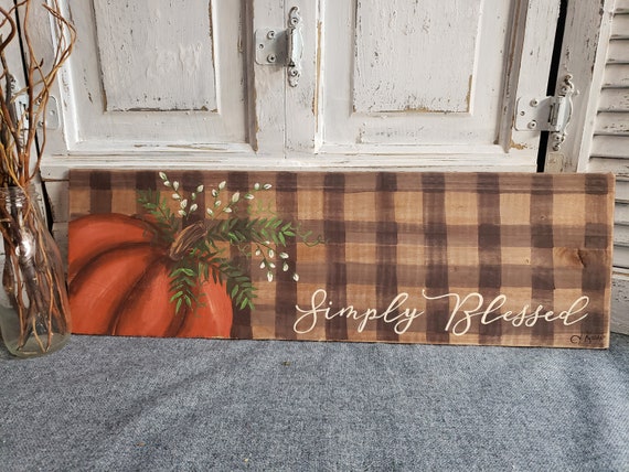 Fall decor Pumpkin sign buffalo plaid hand painted sign | Etsy