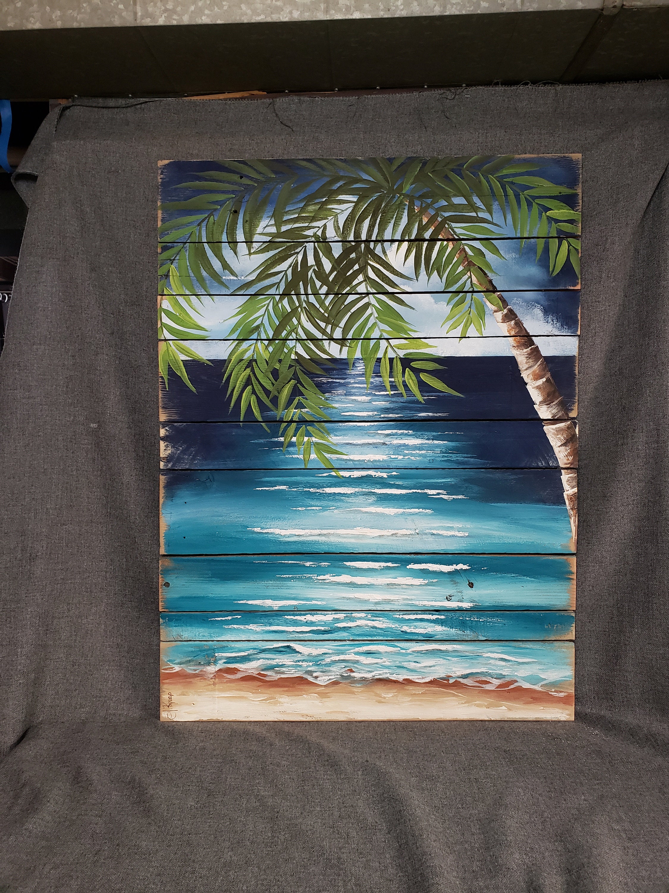 Beach Painting Pallet Art Hand Painted Palmtree Nautical - Etsy