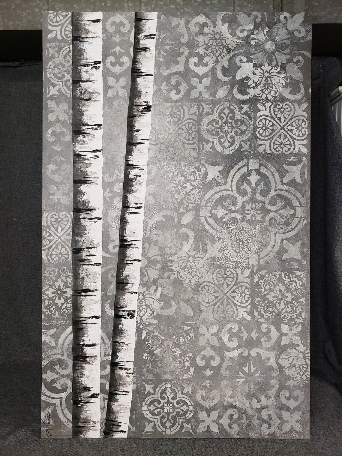 Modern White Birch Painting Abstract Stencil Design on - Etsy