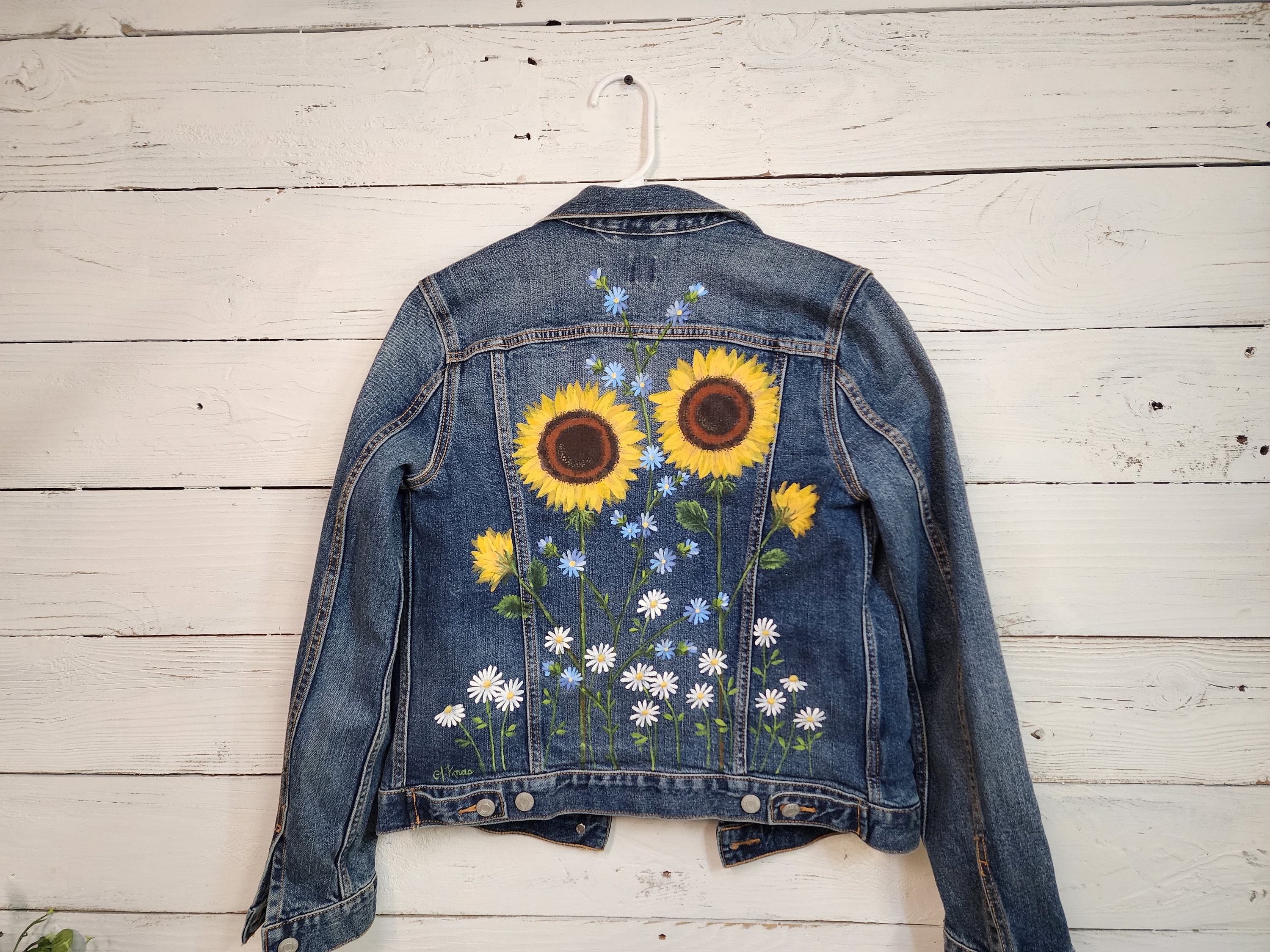 Hand Painted Sunflower Denim Jacket Autumn Fall Painted - Etsy