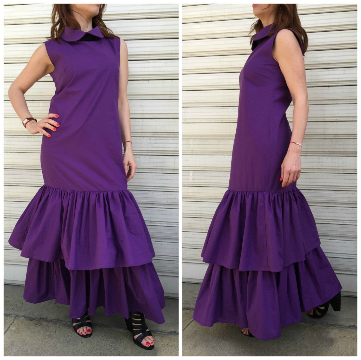 Purple Maxi Summer Dress / Sleevesless Ruffle Dress / Elegant | Etsy