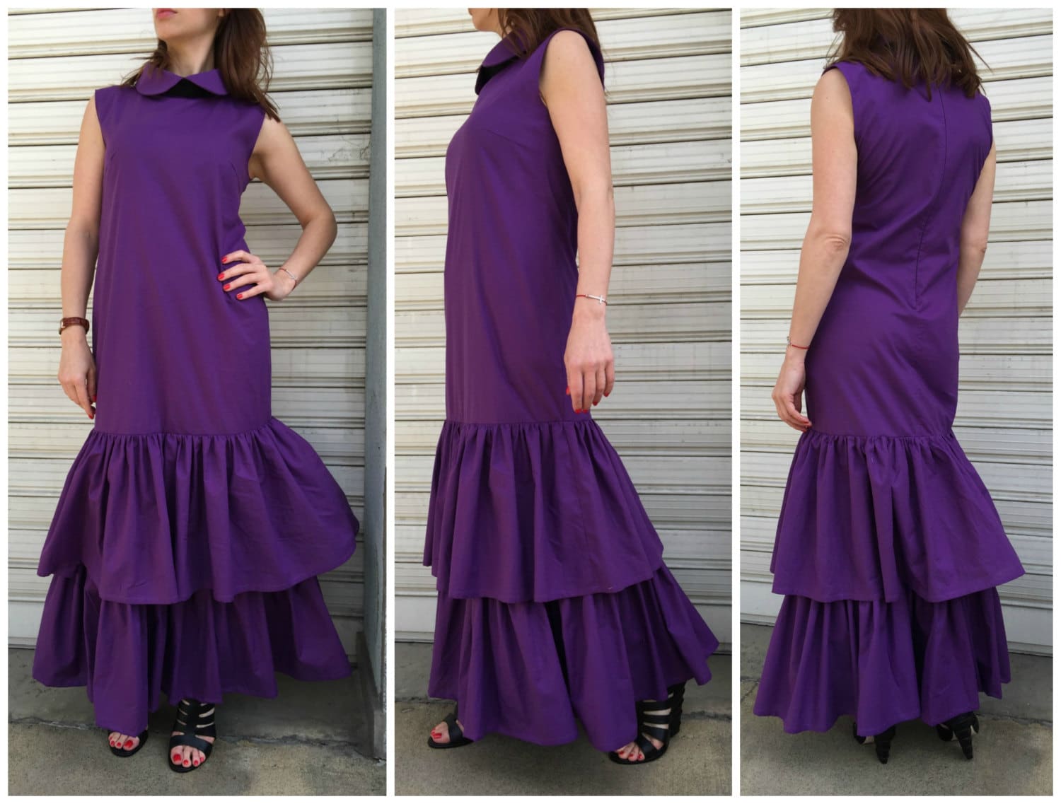 Purple Maxi Summer Dress / Sleevesless Ruffle Dress / Elegant | Etsy