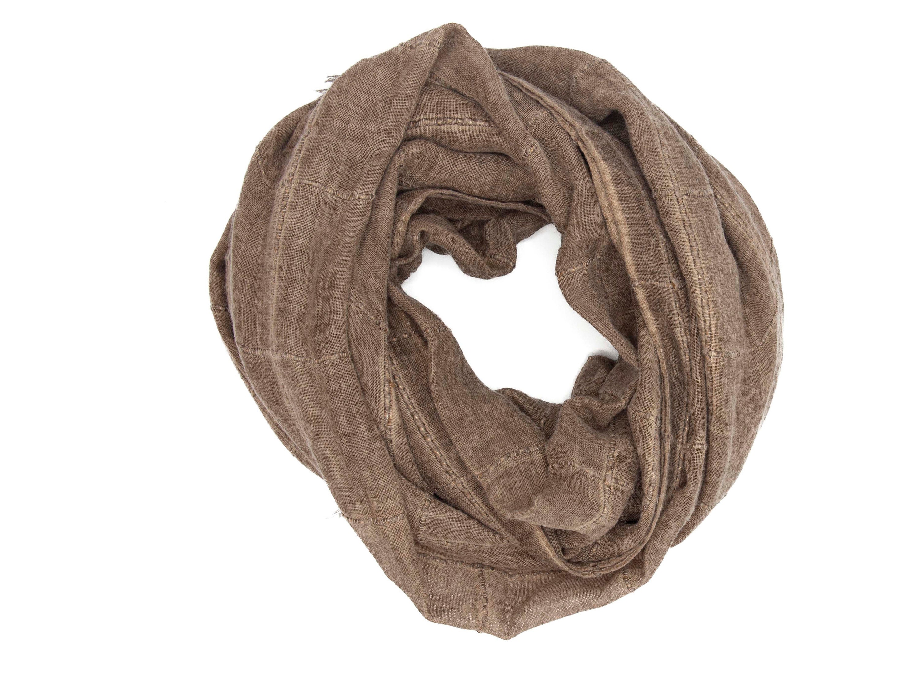 Brown Cotton Scarf With Hand-stitched Lines Raw Fringed Edges - Etsy UK