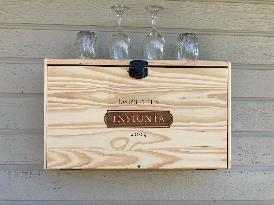 VERY UNIQUE: 23" W UPCYCLED Wine Crate Murphy Wall Bar. Authentic Used ...