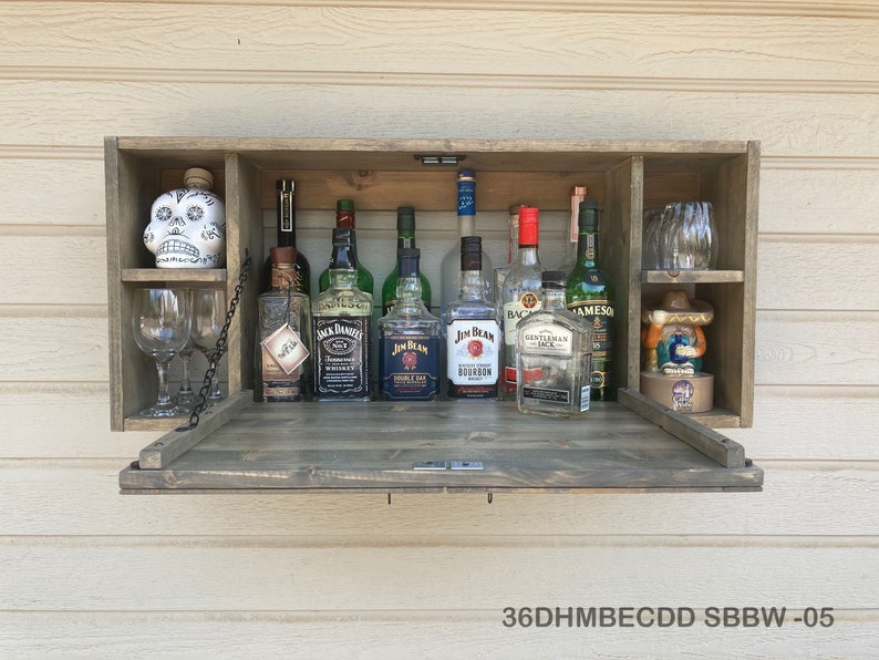 36" W "deep" Faux Rustic Double Door Murphy Wall Bar W/single Dropdown ...