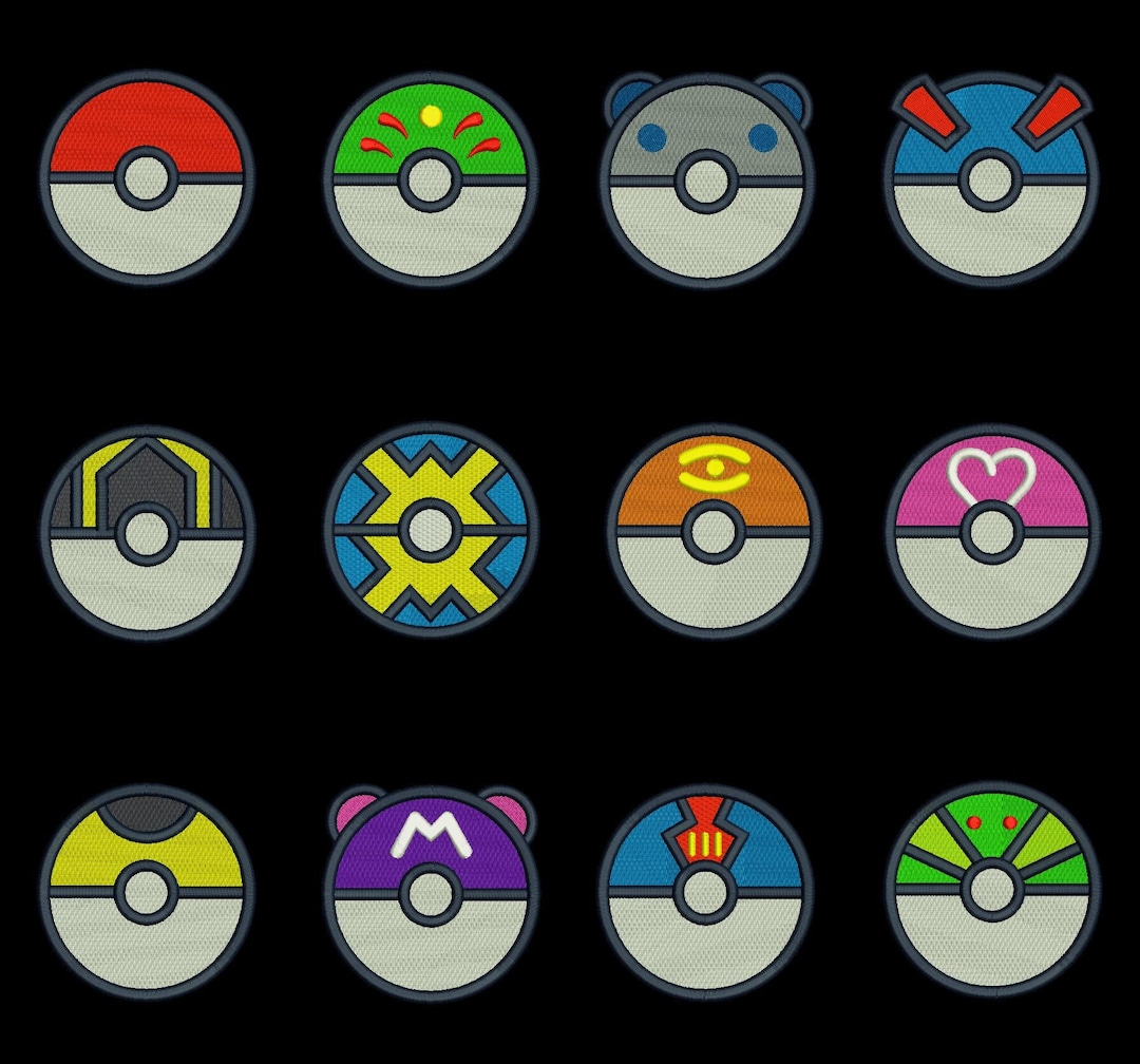 POKEBALL Designs for Embroidery Machine, Broderie Machine Instant ...