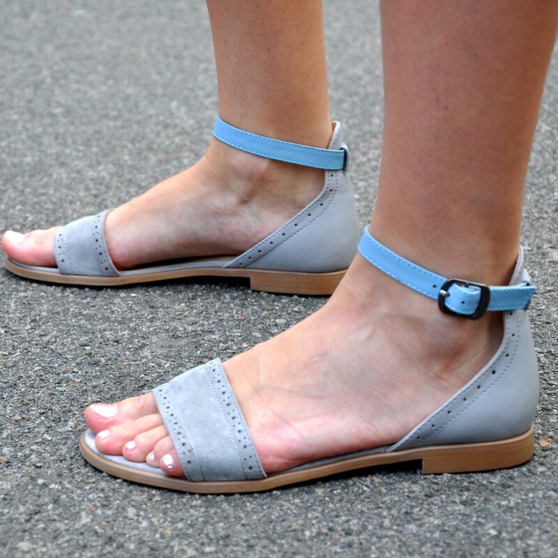 Blue Leather Sandals - Etsy