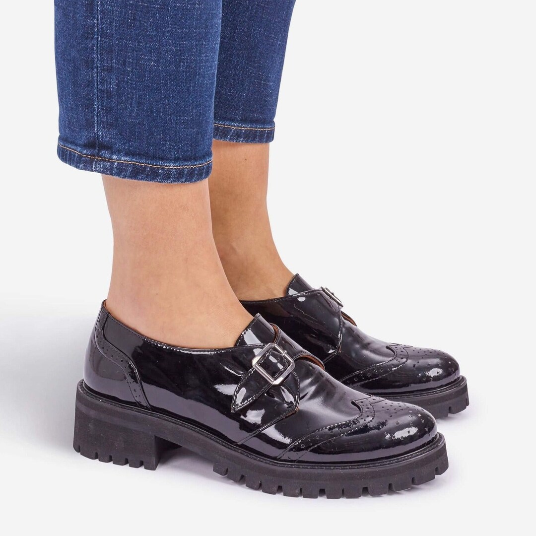Duke Platform Monk Straps, Oxfords for Women, Creepers, Black Patent ...