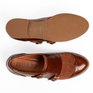 Baron - Women's Dress Shoes in Brown Leather and Textile, Monk Strap ...