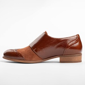 Baron - Women's Dress Shoes in Brown Leather and Textile, Monk Strap ...