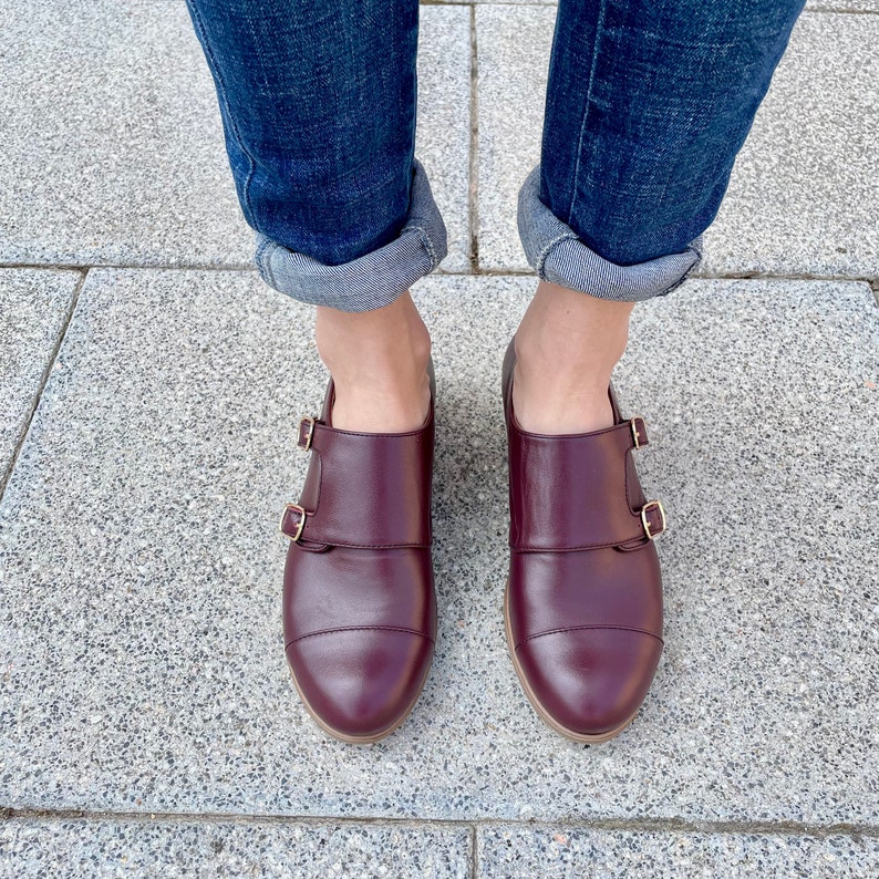 Baron - Handcrafted Burgundy Leather Double Monk Strap Shoes ...