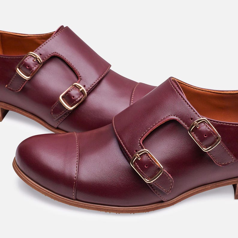 Baron - Handcrafted Burgundy Leather Double Monk Strap Shoes ...