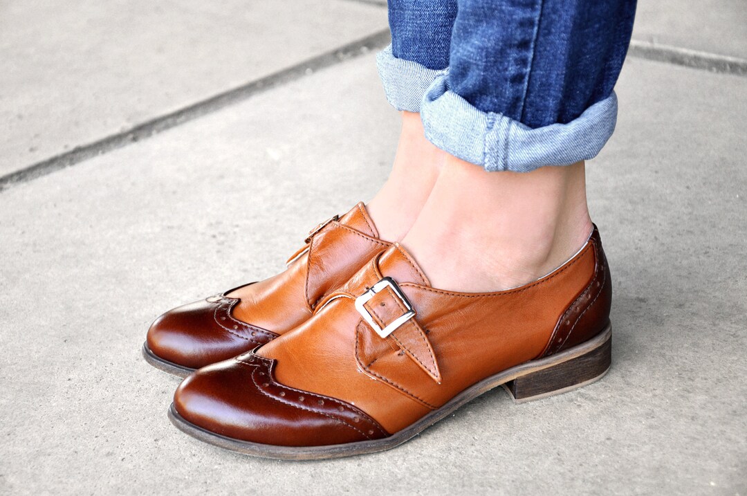 Duke: Women’s Two-tone Brown Leather Monk Strap Brogues – Buckle Dress ...