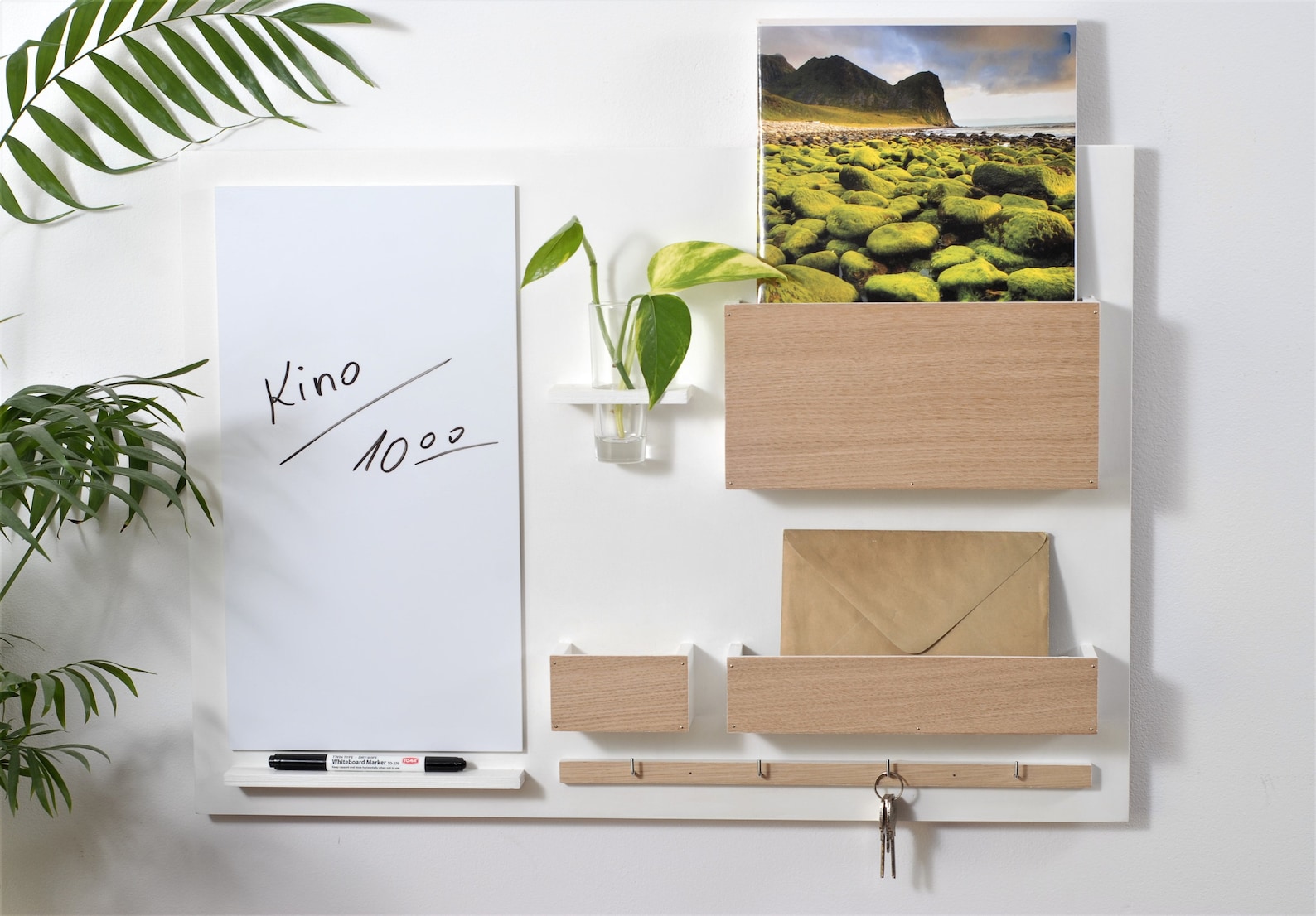 Wall Organizer + Dry Erase Board, White + Natural Oak, Whiteboard ...