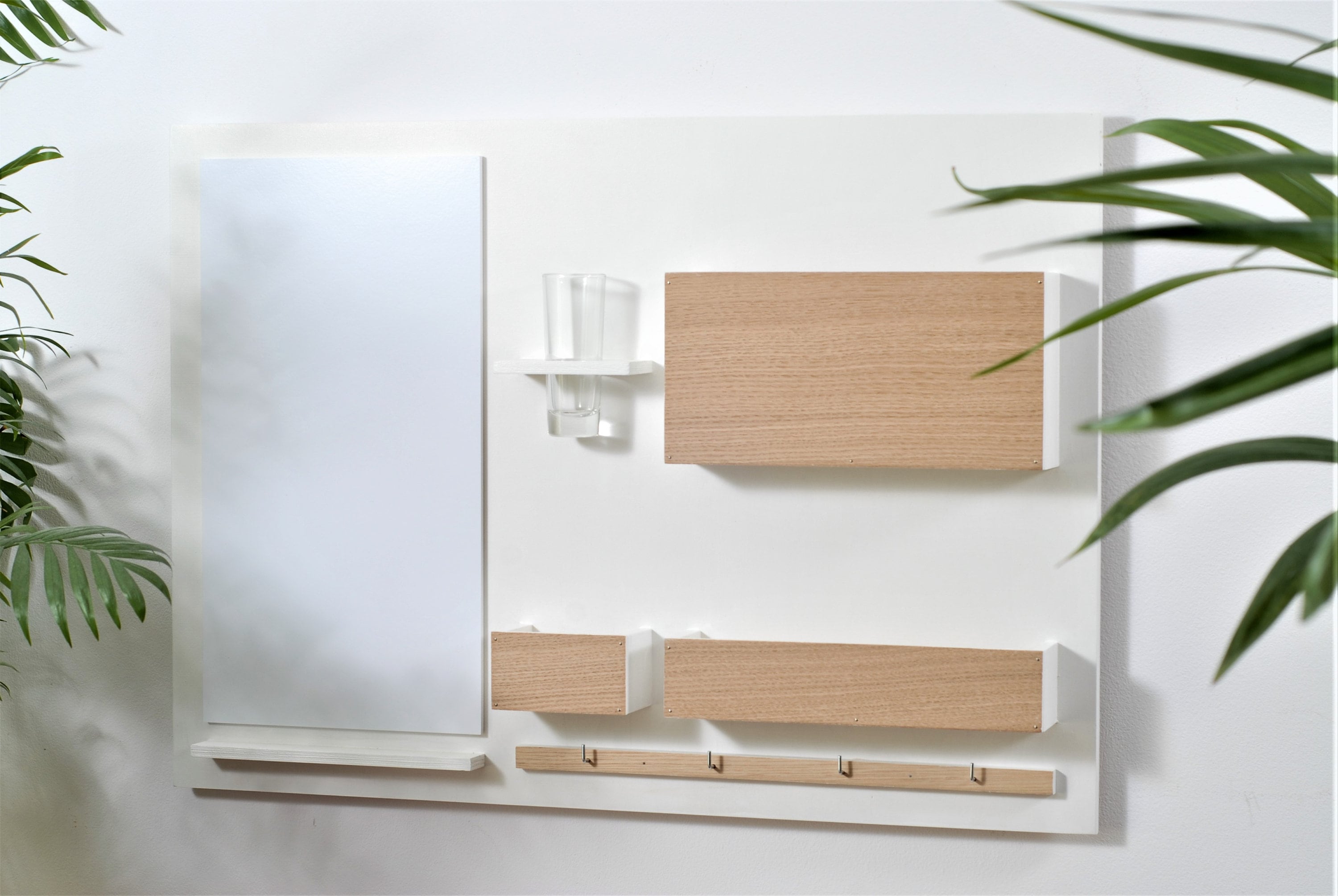 Wall Organizer + Dry Erase Board, White + Natural Oak, Whiteboard ...