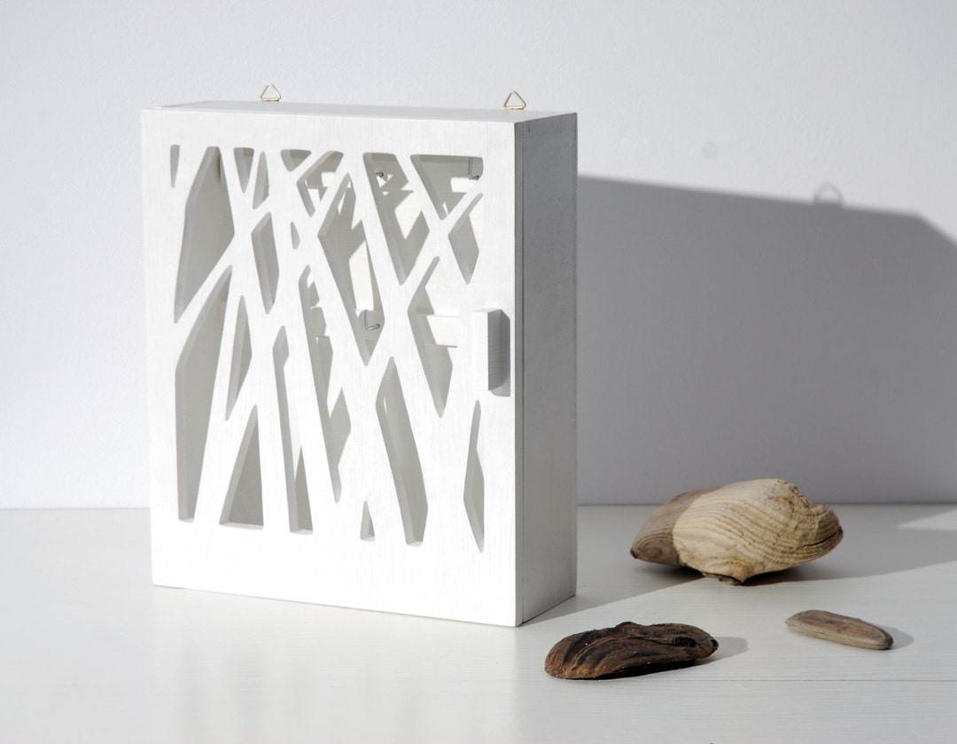 White Wooden Key Box Cabinet, Nature Inspired Design - Etsy