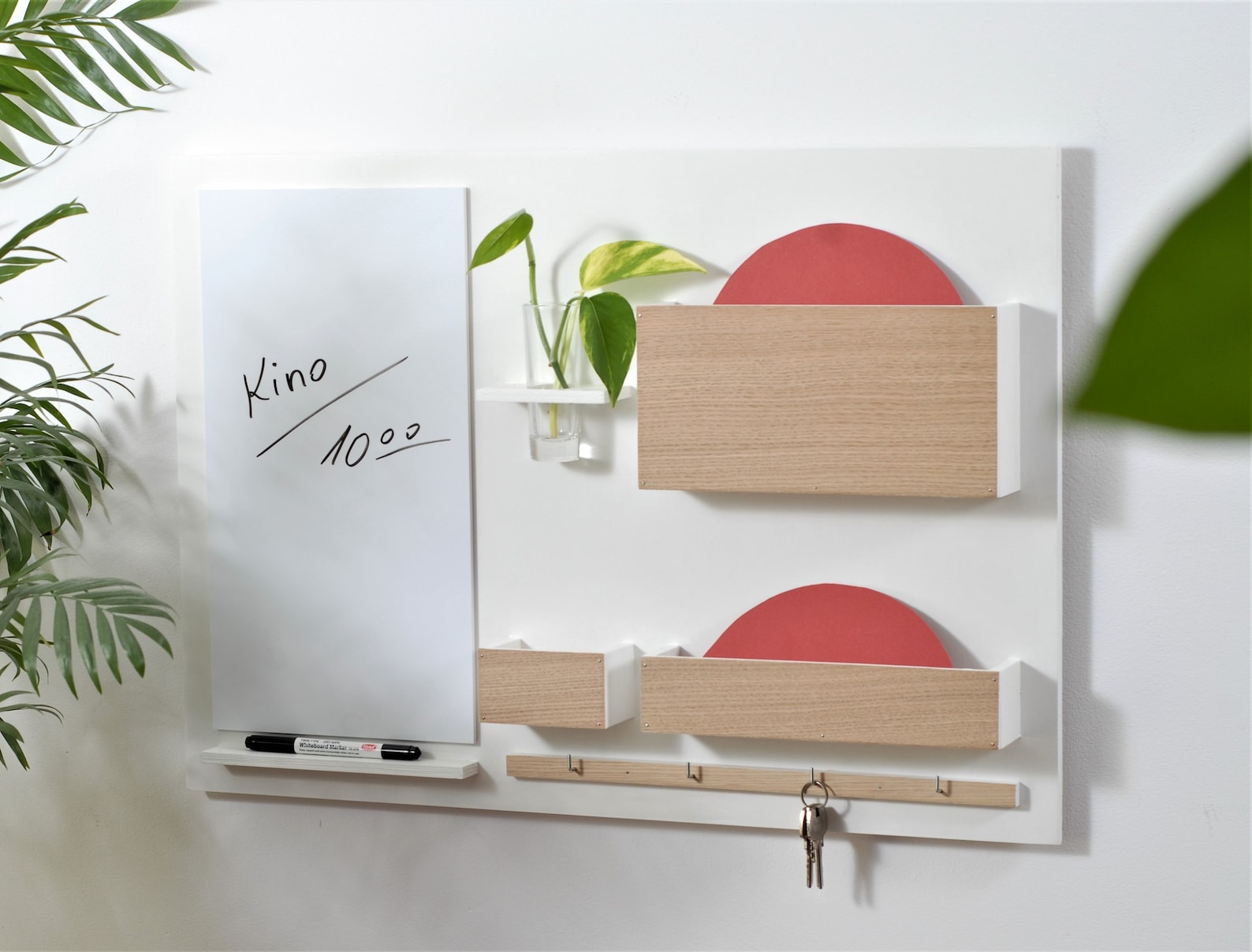 Wall Organizer + Dry Erase Board, White + Natural Oak, Whiteboard ...