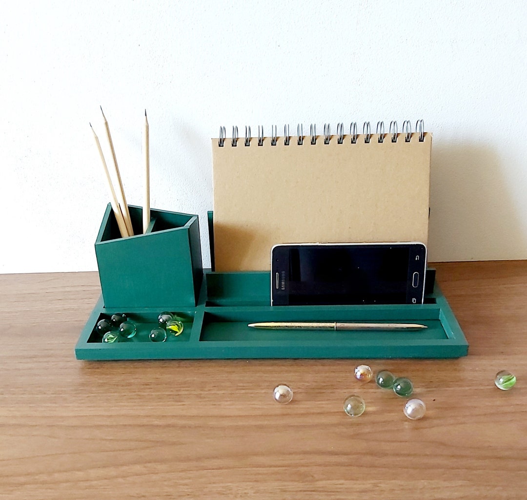 Desk Organizer, Wooden Desk Set, Green, Desk Storage, Modern , Natural ...